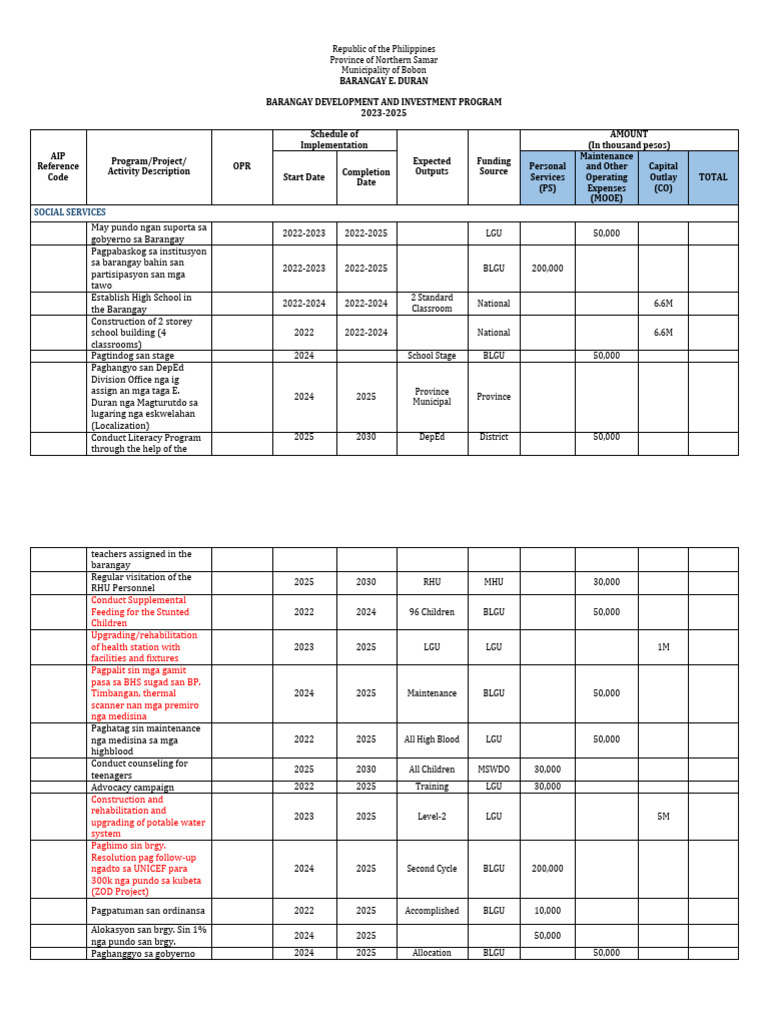 Barangay Development and Investment Program | PDF