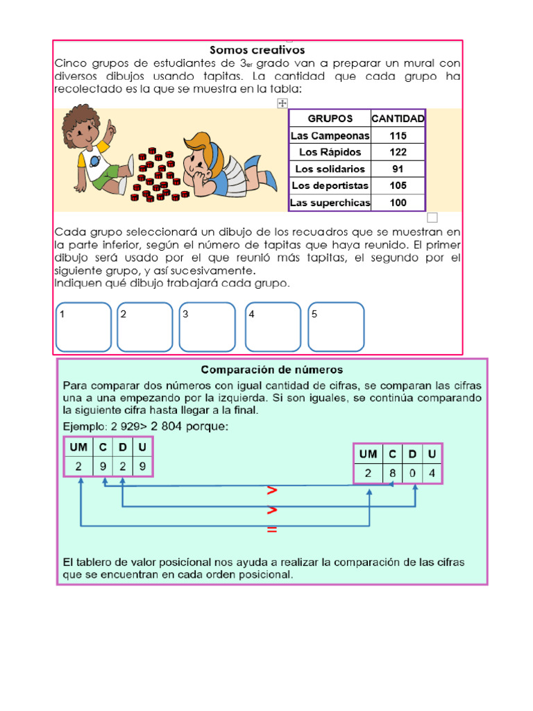 Comparacion de Numeros de 4 Cifras | PDF