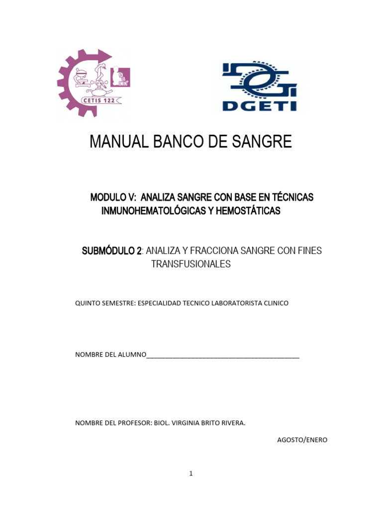 Manual de Practicas de Laboratorio Banco de Sangre | PDF | Tipo de sangre | Especialidades Medicas