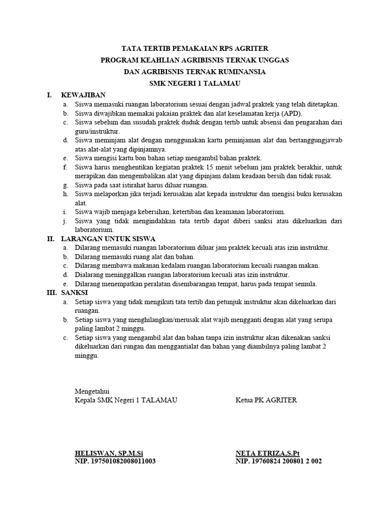 TATA TERTIB PEMAKAIAN LABORATORIUM | PDF