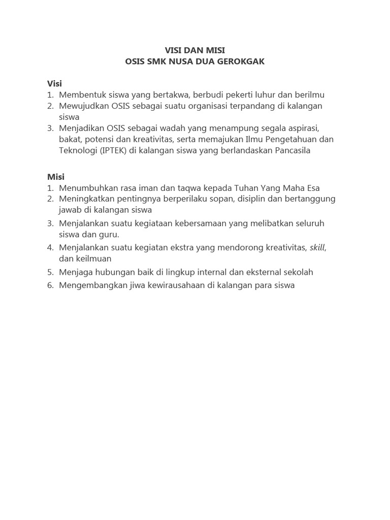 Visi Dan Misi Osis | PDF