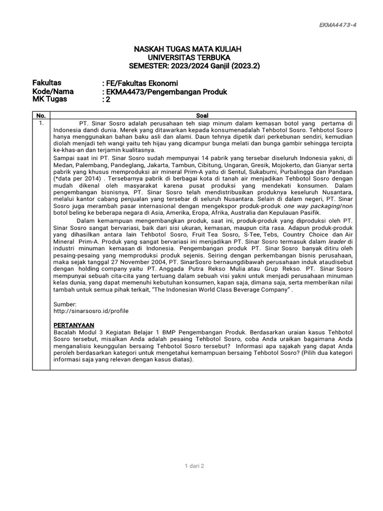 Soal - Ekma4473 - tmk2 - Pengembangan Produk | PDF