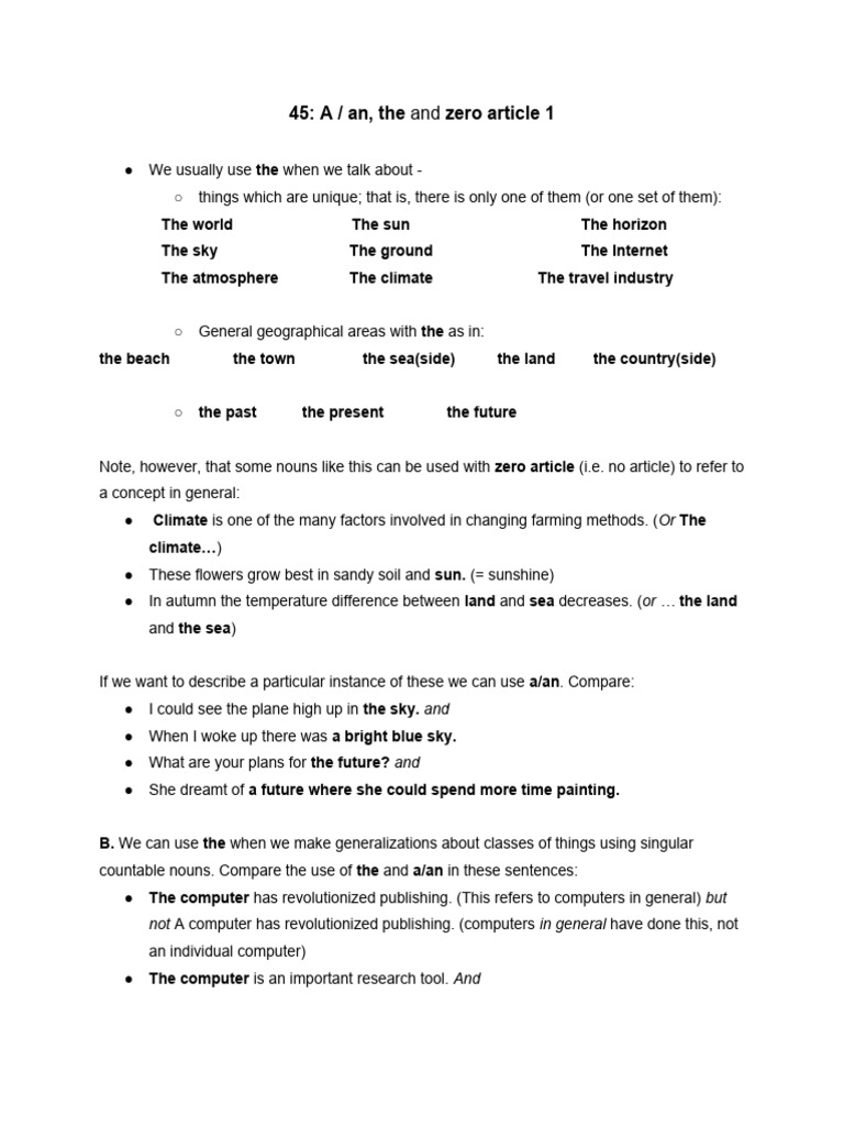 45_A__an_the_and_zero_article_1 | PDF | Noun | Plural