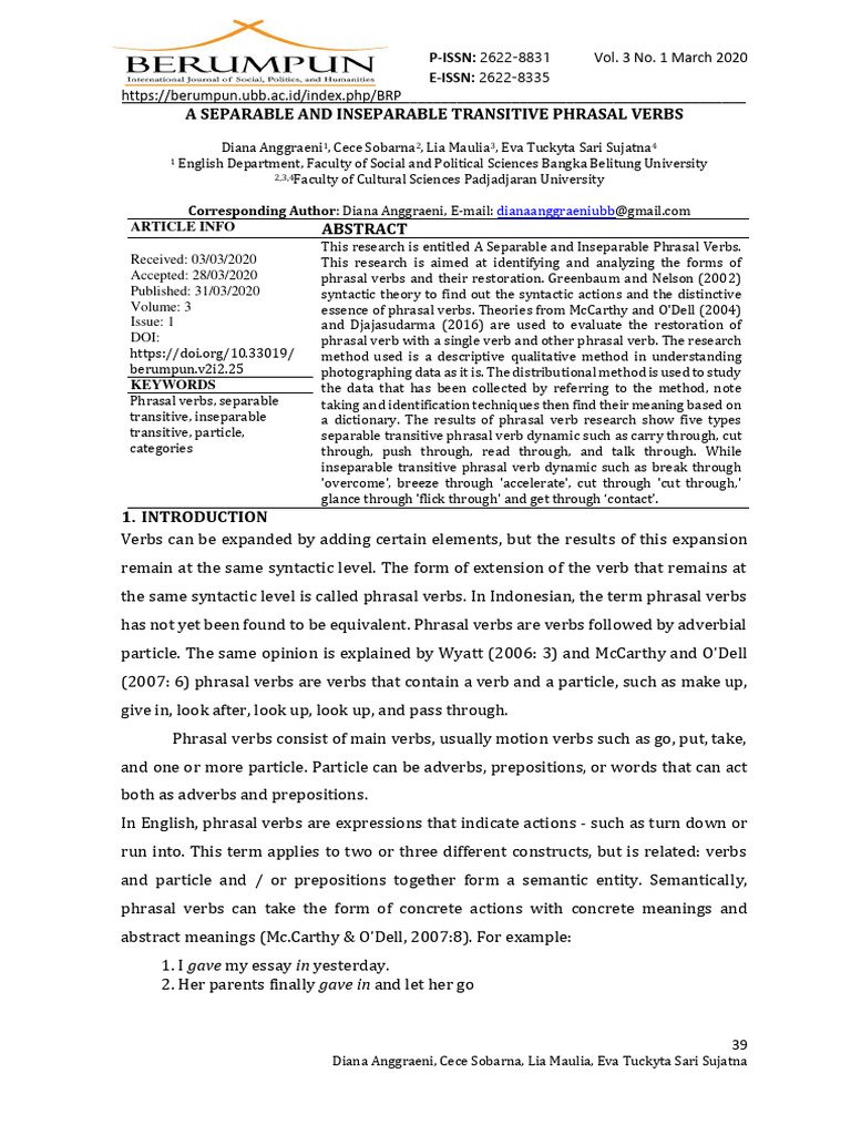 Separable and Inseparable Transitive PHR 7550d108 | PDF | Phrase | Verb