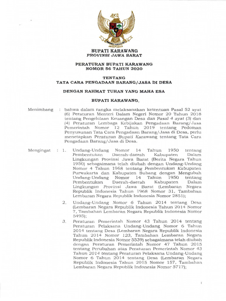 Perbup Nomor 56 Tahun 2020 | PDF