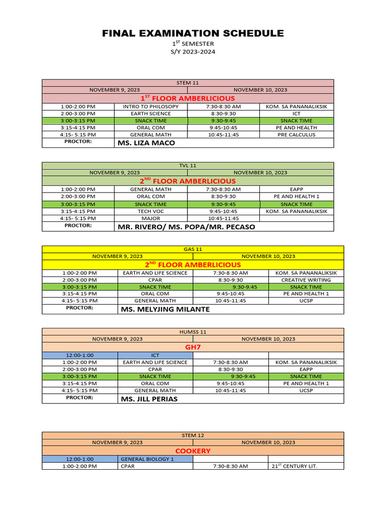 Final Exam Sched 1 | PDF