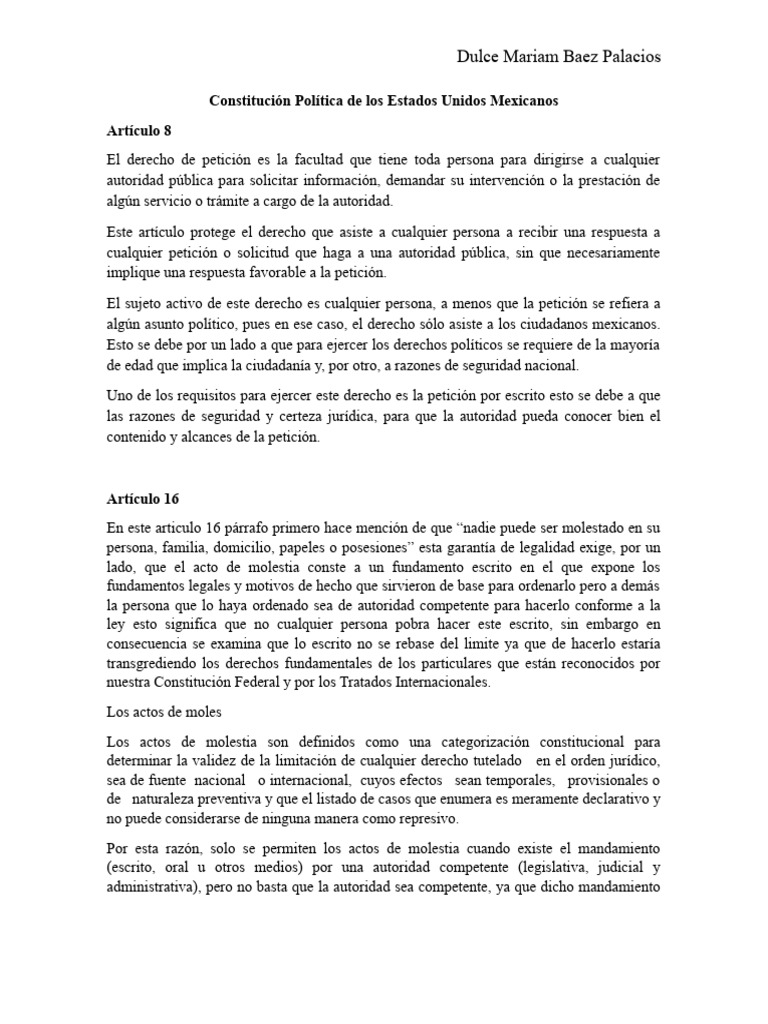 Articulo Constitucional 8 y 16 | PDF | Petición | Constitución
