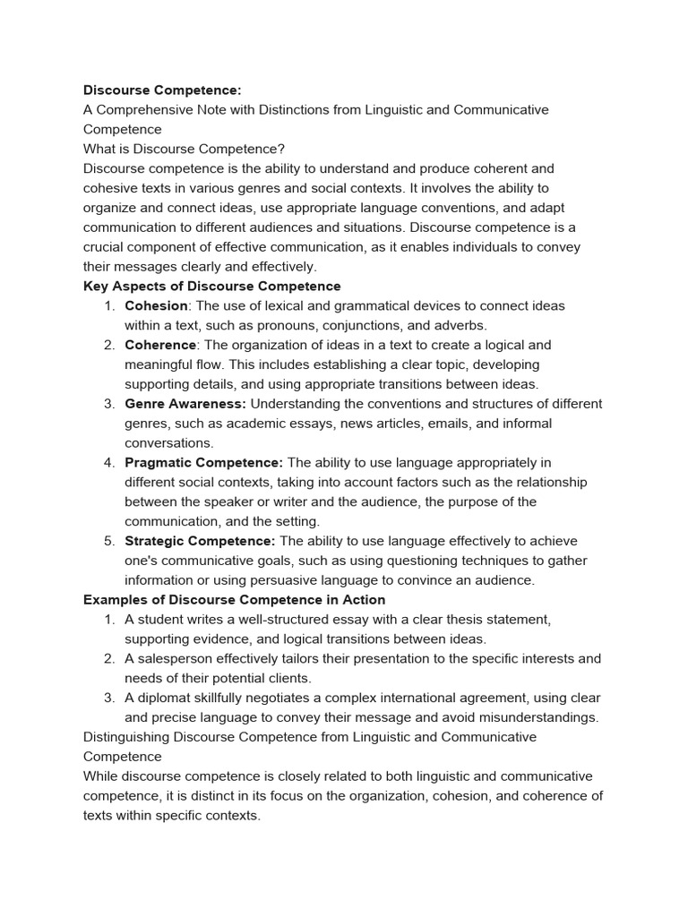 Discourse Competence | PDF | Linguistics | Communication