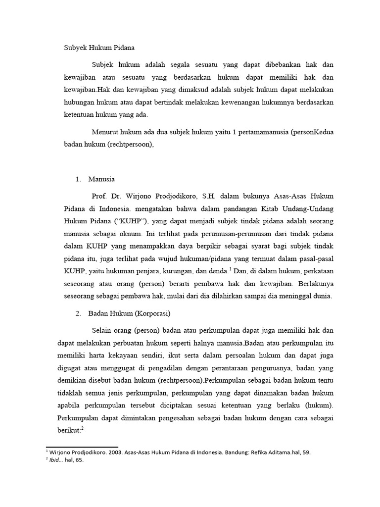 Subjek Hukum Pidana di Indonesia | PDF