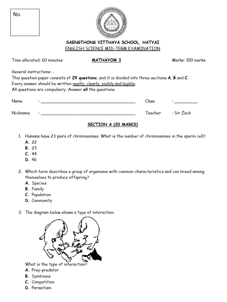 Midterm Mathayom 3 | PDF | Dominance (Genetics) | Zygosity
