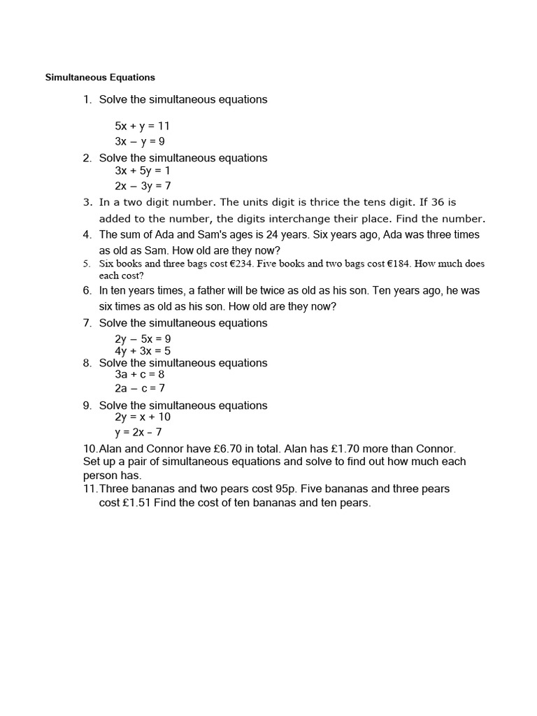 Simultaneous Equations PDF | PDF