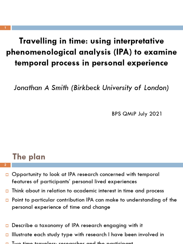 Travelling in Time: Using Interpretative Phenomenological Analysis (IPA ...