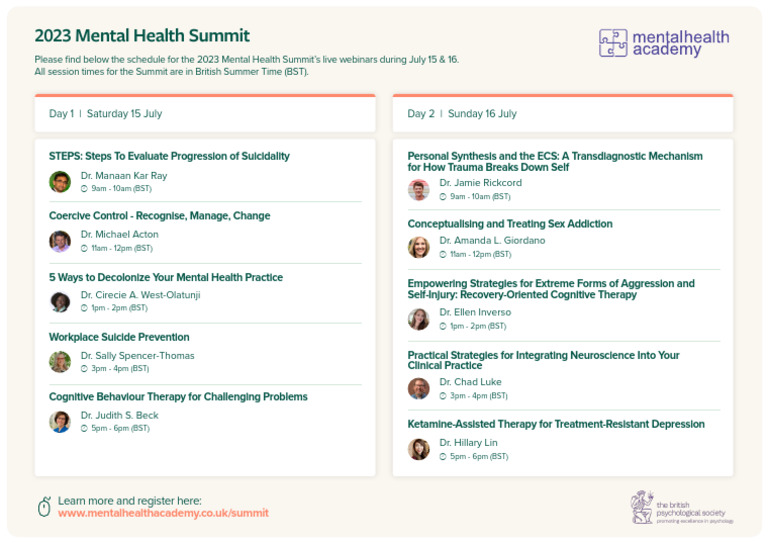 MHA UK MHS 2023 Schedule | PDF | Abnormal Psychology | Psychological ...