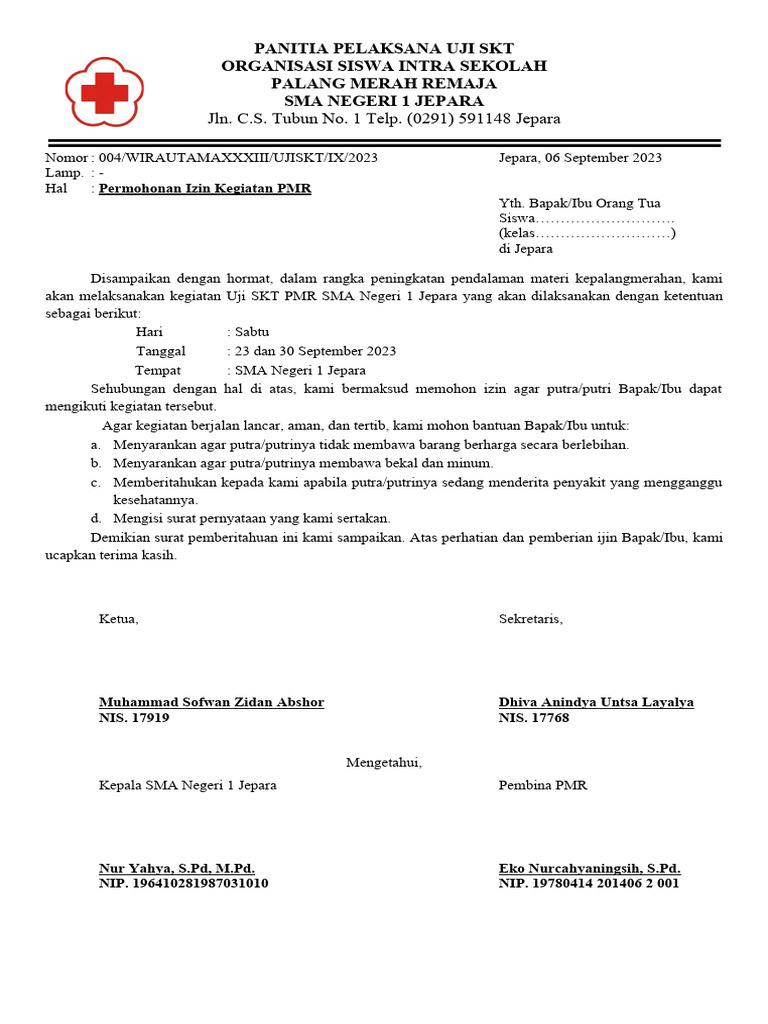 Surat Izin Ortu Uji Skt 34 | PDF