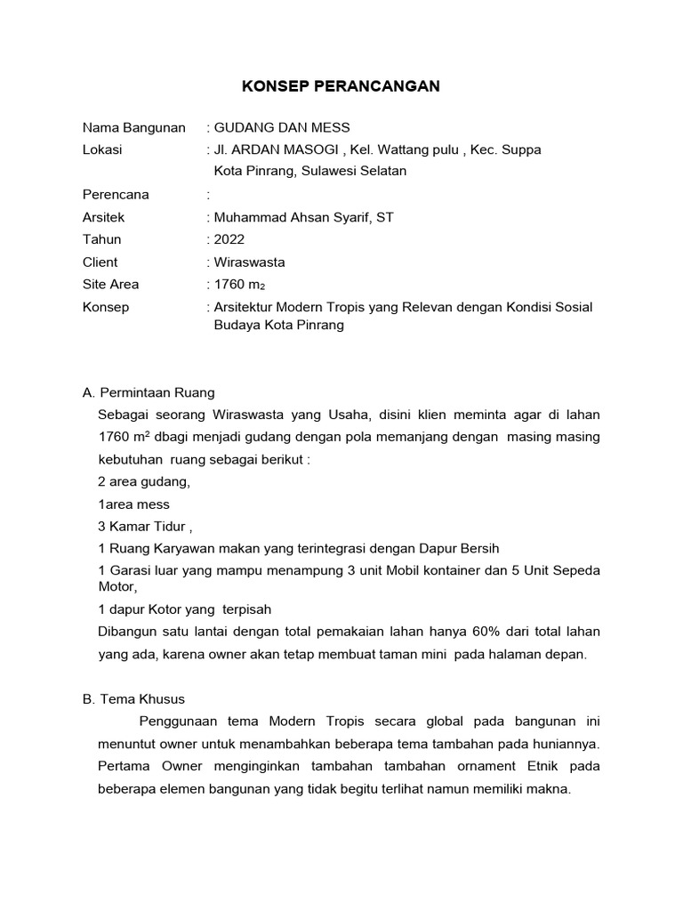 Konsep Perancangan Arsitektur | PDF