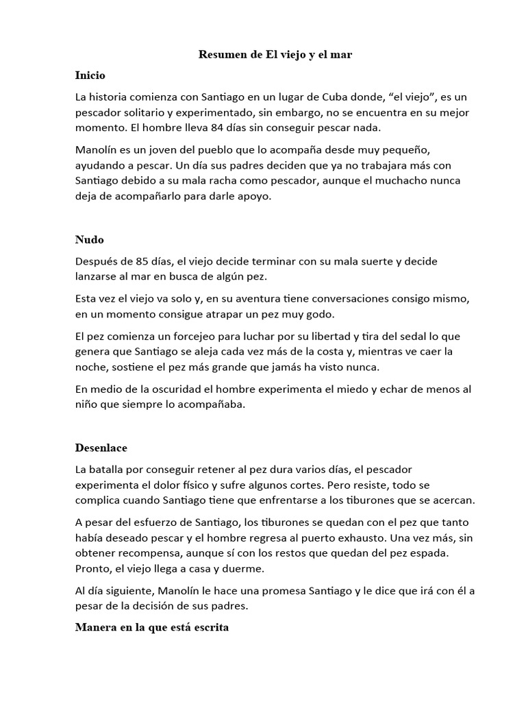 Resumen de El Viejo y El Mar | PDF