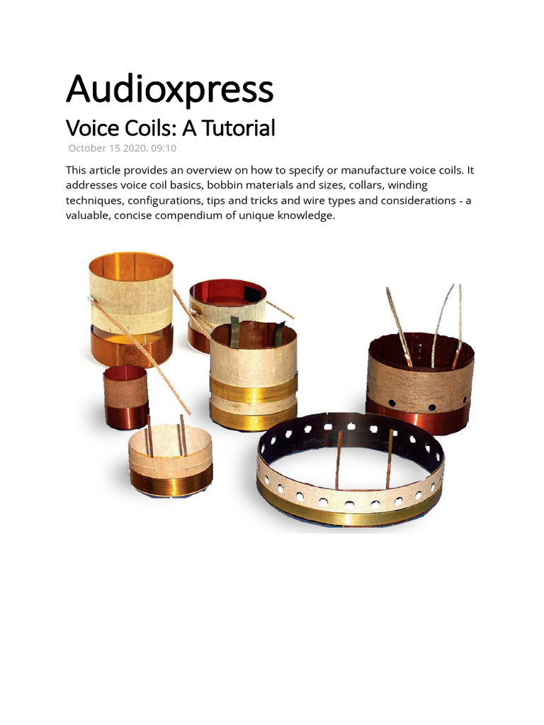 Audioxpress Voice Coils A Tutorial | PDF | Wire | Loudspeaker