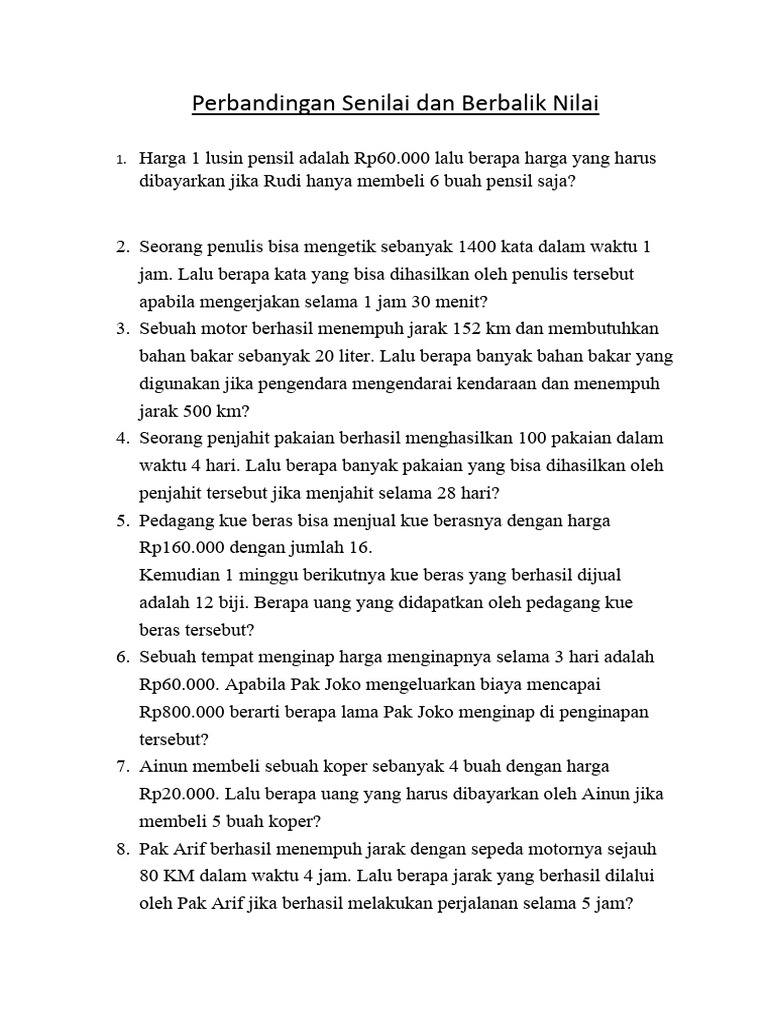 Perbandingan Senilai Dan Berbalik Nilai | PDF