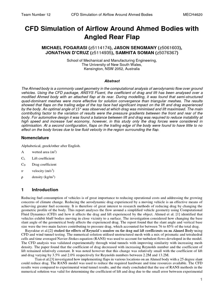 Mech4620 Group 12 Report PDF | PDF | Lift (Force) | Fluid Dynamics