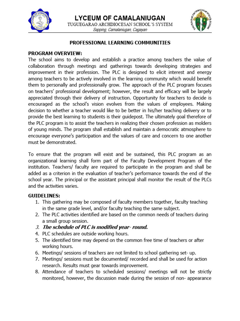PLC Program | PDF | Teachers | Cognition