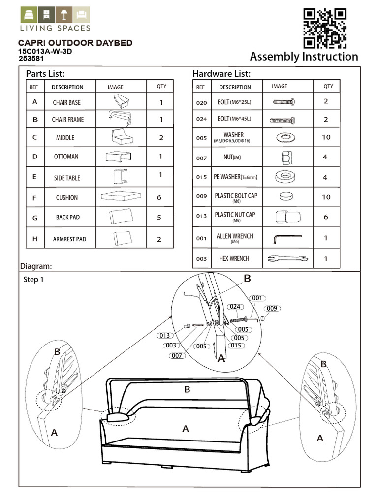 Capri Outdoor Daybed Assembly Instructions - 2 | PDF | Screw | Metalworking
