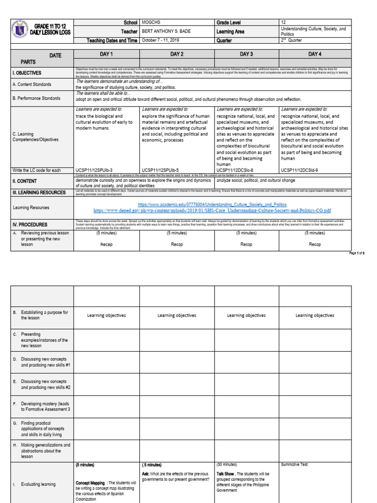 UCSP Lesson Plan for Grade 12 | PDF | Learning | Intelligence