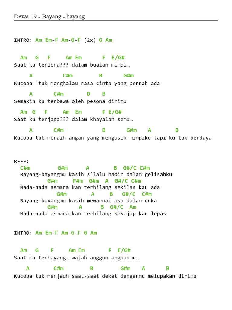Dewa 19 - Bayang - Bayang Chords | PDF