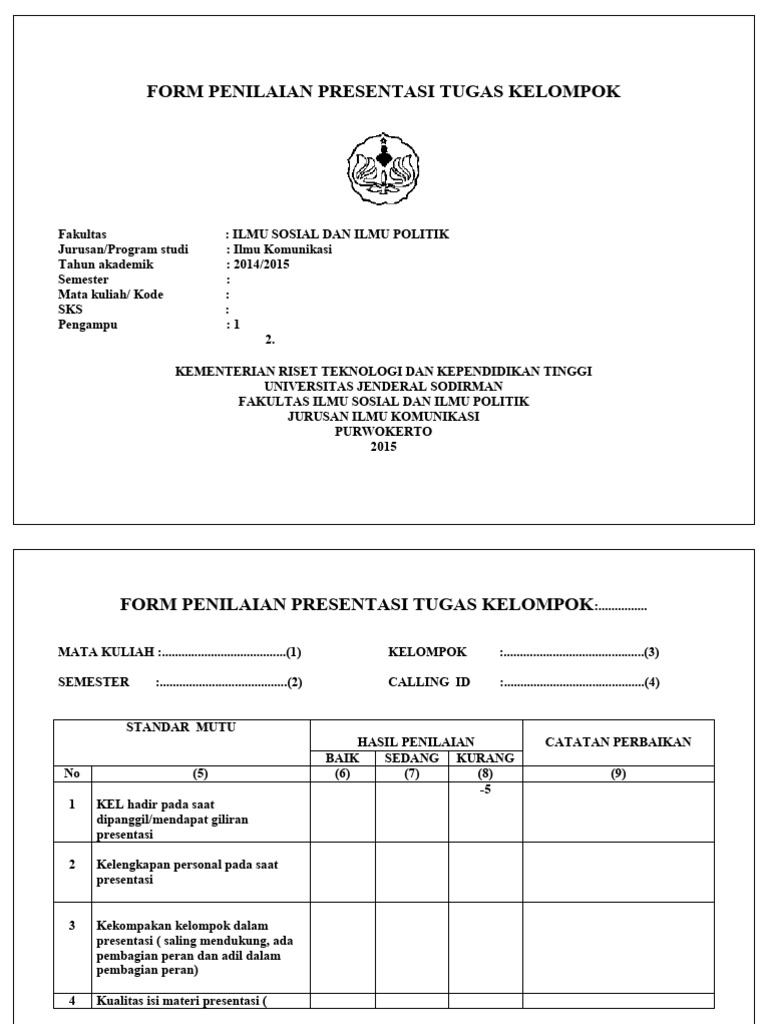 Form Penilaian Presentasi Tugas Kelompok | PDF