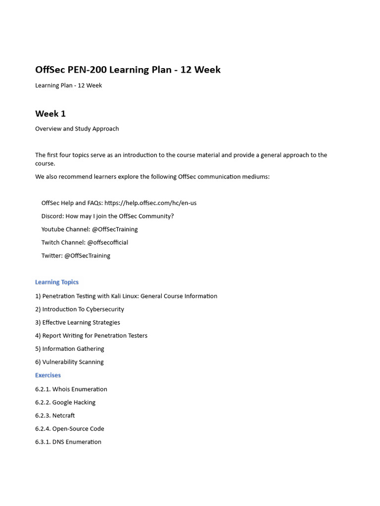 Offsec PEN200 12WeeksPlan | PDF | Telecommunications | Crime Prevention