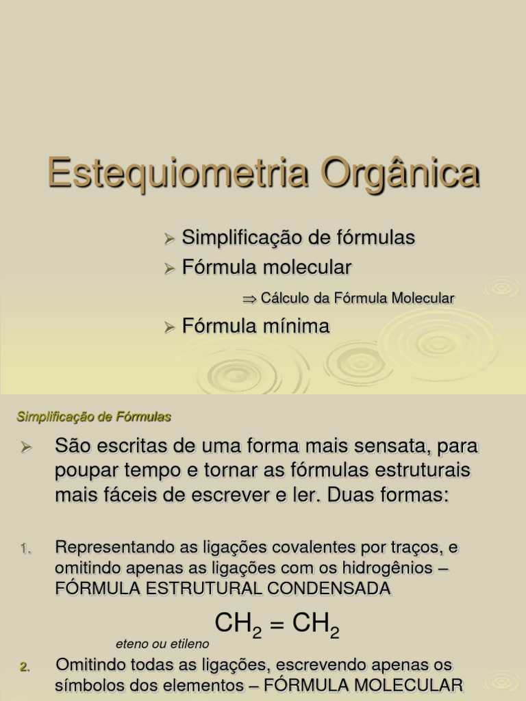 Estequiometria Orgânica: Fórmulas e Cálculos | PDF | Moléculas ...
