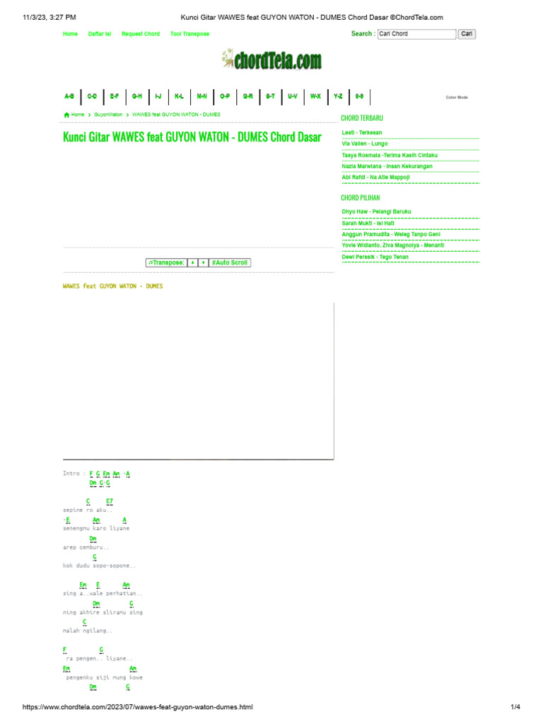 Kunci Gitar WAWES Feat GUYON WATON - DUMES Chord Dasar © | PDF