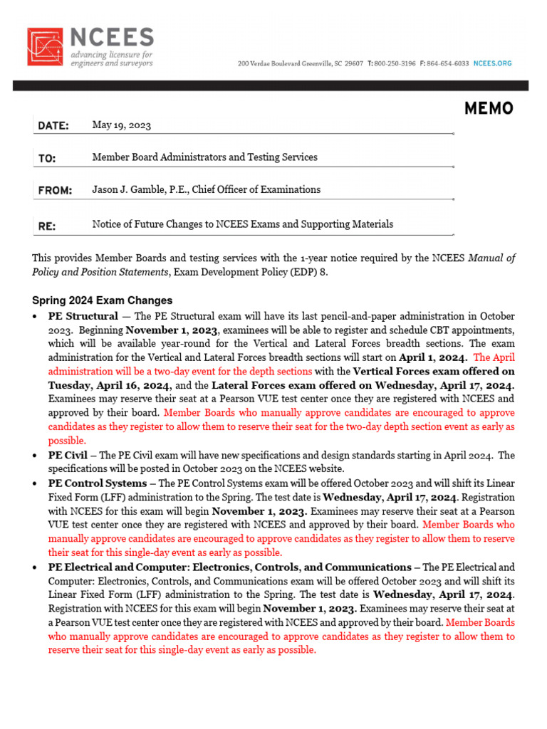 Spring 2024 Exam Changes Member Board Memo | PDF | Qualifications ...