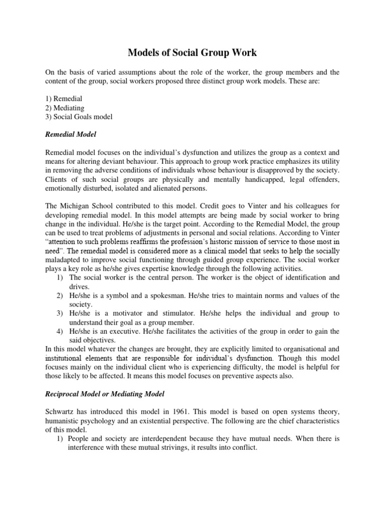 Modelsof Group Work | PDF | Social Work | Goal