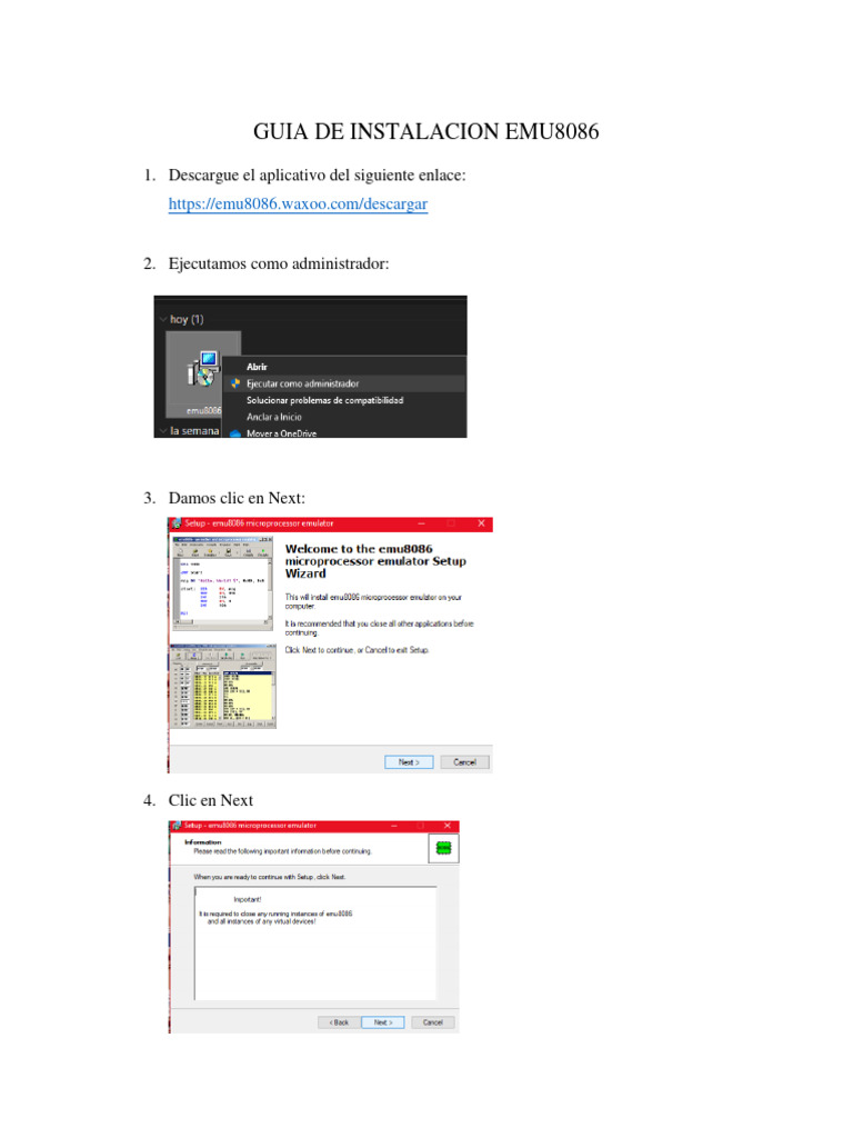 GUIA DE INSTALACION EMU8086 | PDF | Poco | Programación de computadoras