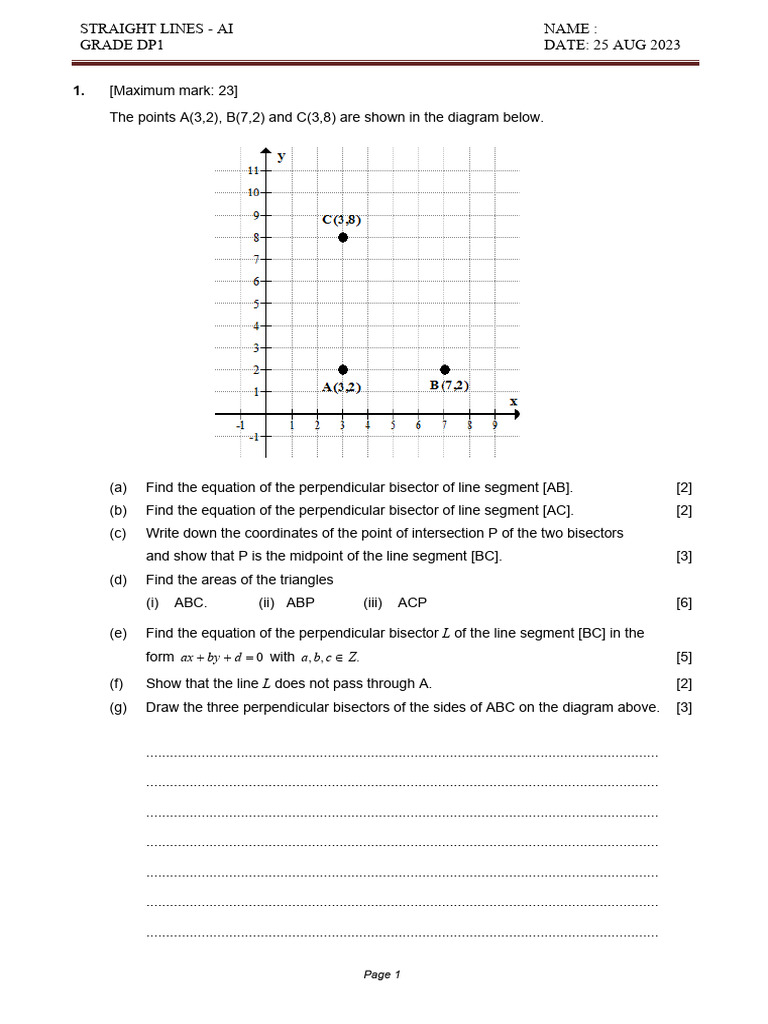 Worksheet - Straight - Lines AISL | PDF | Equations | Perpendicular