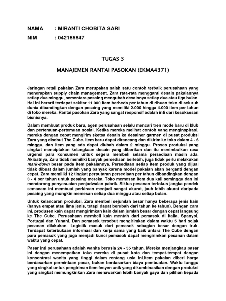Tugas 3 Manajeman Rantai Pasokan | PDF