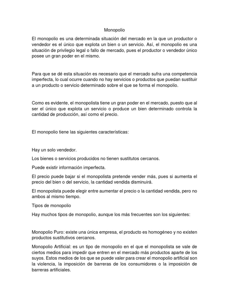 Monopolio | PDF | Monopolio | Mercado (economía)