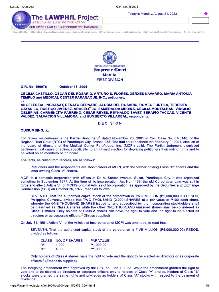 Castillo vs. Balinghasay - 2004 | PDF