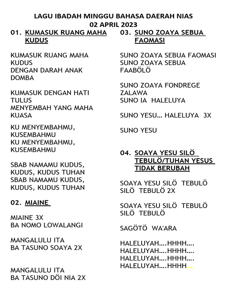 Lagu Rohani Minggu Bahasa Nias | PDF | Agama & Spiritualitas