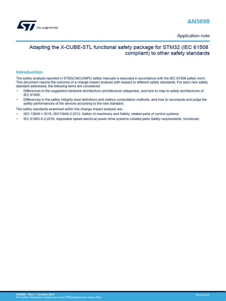 An5698 Adapting The Xcubestl Functional Safety Package For Stm32 Iec 61508 Compliant To Other