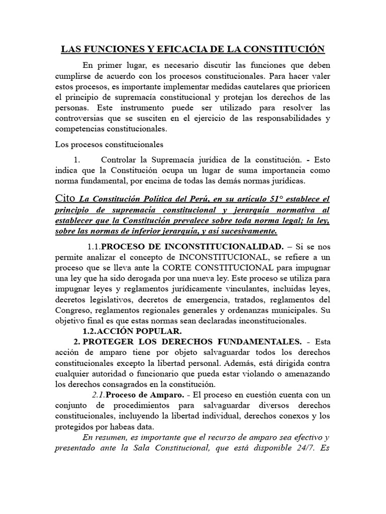 Las Funciones Y Eficacia De La Constitución Pdf Constitución