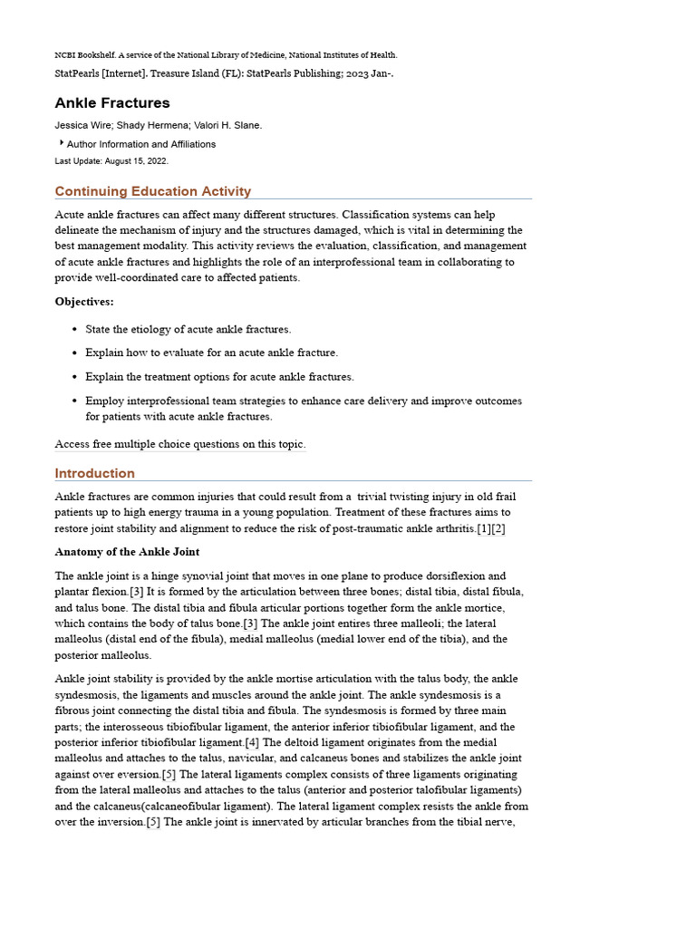 Ankle Fractures - StatPearls - NCBI Bookshelf | PDF | Ankle | Skeletal ...
