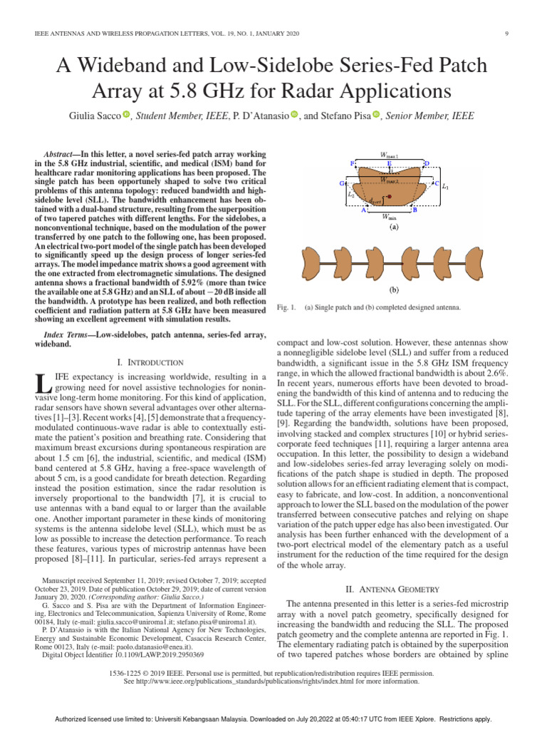 A Wideband and Low-Sidelobe Series-Fed Patch Array at 5.8 GHZ For Radar ...