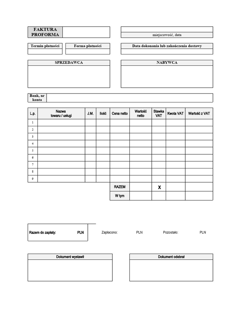 Faktura Pro Forma - Wzór | PDF