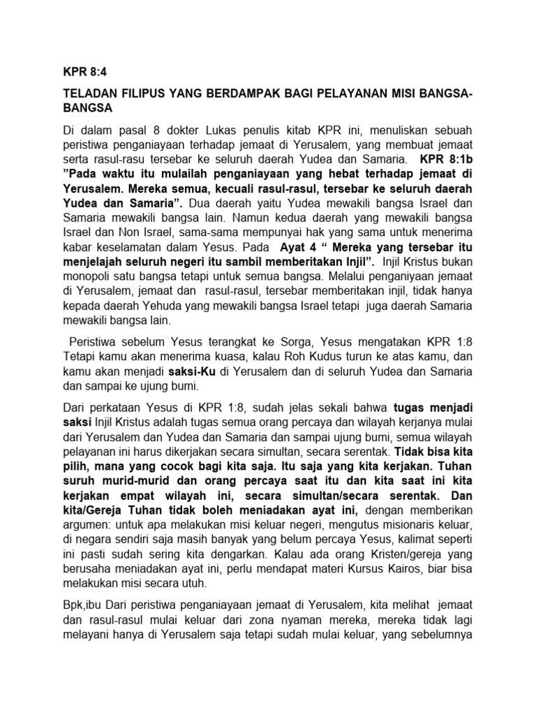 Teladan Filipus Yang Berdampak Bagi Pelayanan Misi Bangsa-Bangsa | PDF