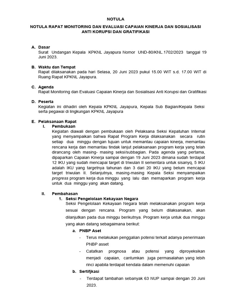 Notula 20 Juni Format Fix | PDF | Karier & Perkembangan | Bisnis