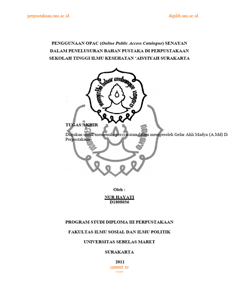 OPAC Senayan di Perpustakaan STIKES 'Aisyiyah | PDF