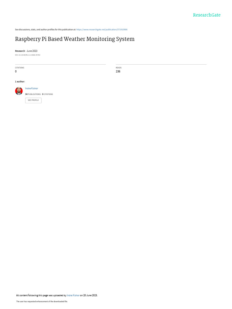 Raspberry Pi Based Weather Monitoring System Pdf Internet Of Things Raspberry Pi