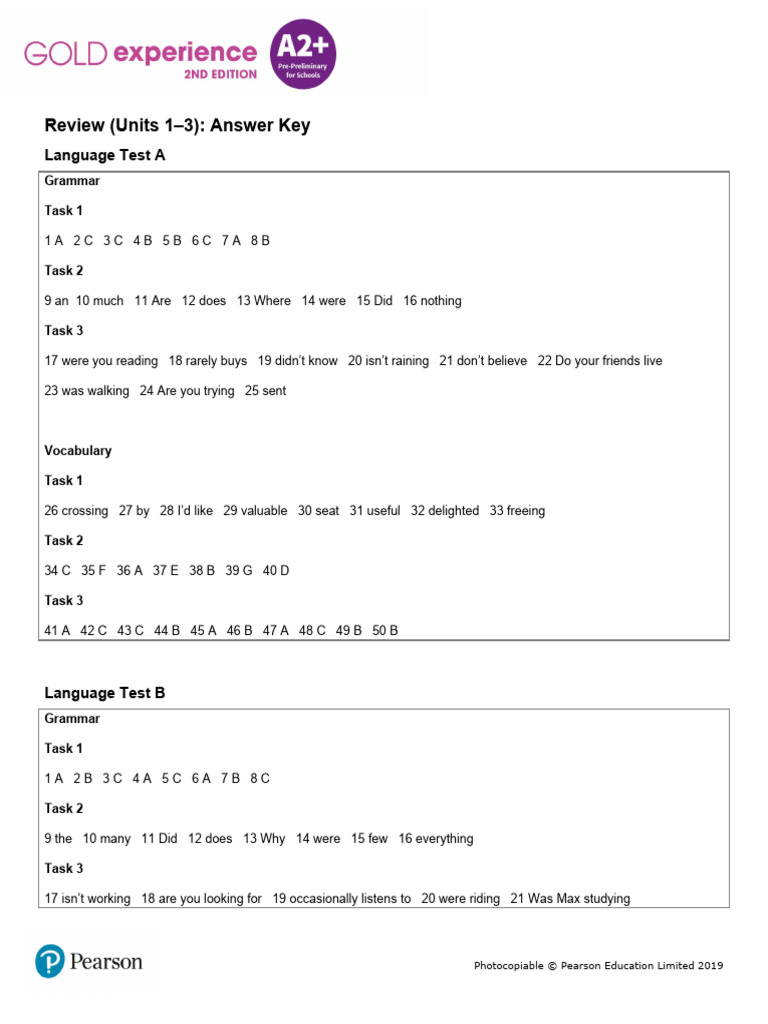 Gold Exp A2P U1to3 Review AK | PDF | Grammar | Sentence (Linguistics)