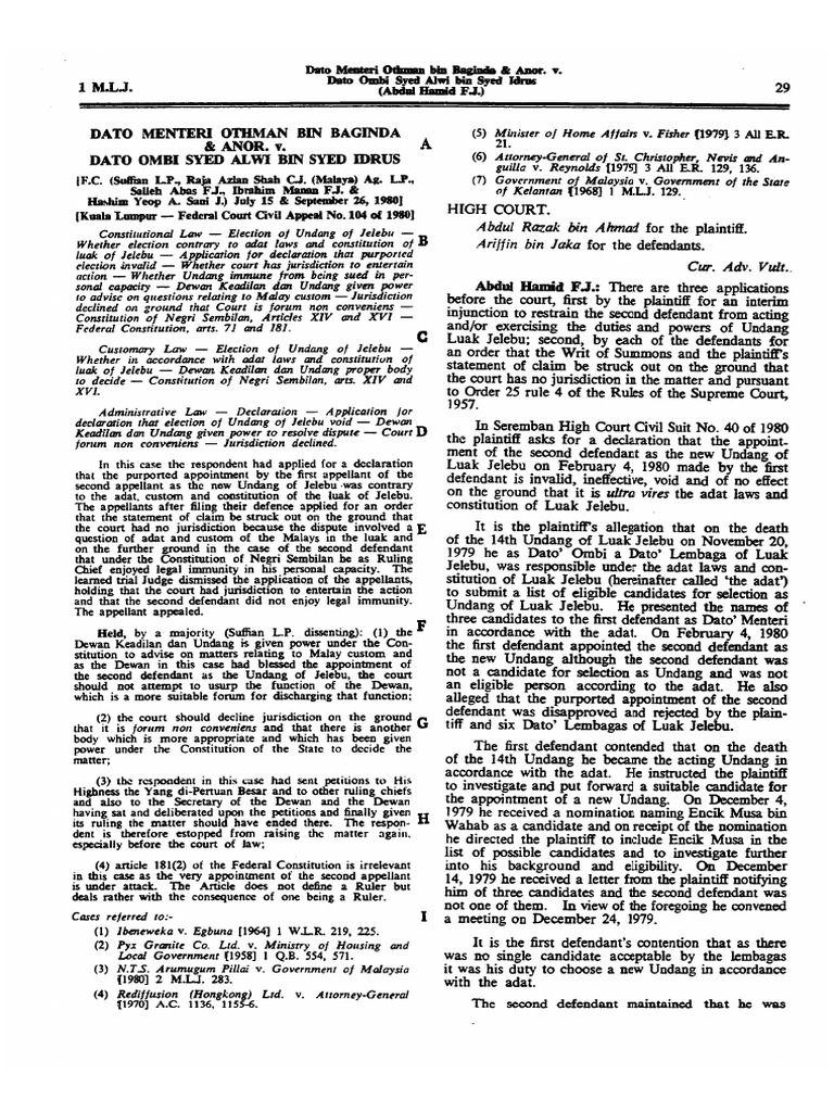 DATO MENTERI OTHMAN BIN BAGINDA & ANOR V DATO OMBI SYED ALWI BIN SYED ...